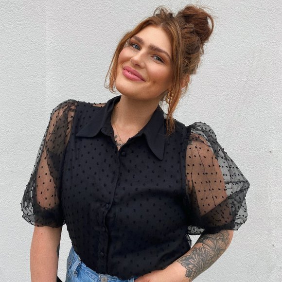Tops | Statement Sheer Polka Dot Blouse | Poshmark